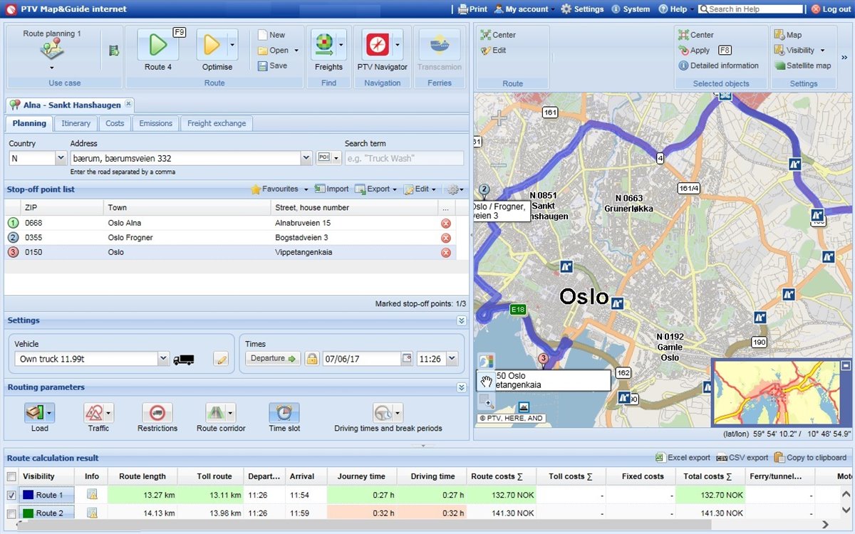 PTV Map&Guide erstatter Route-LogiX i Norge - Infomap Norge AS